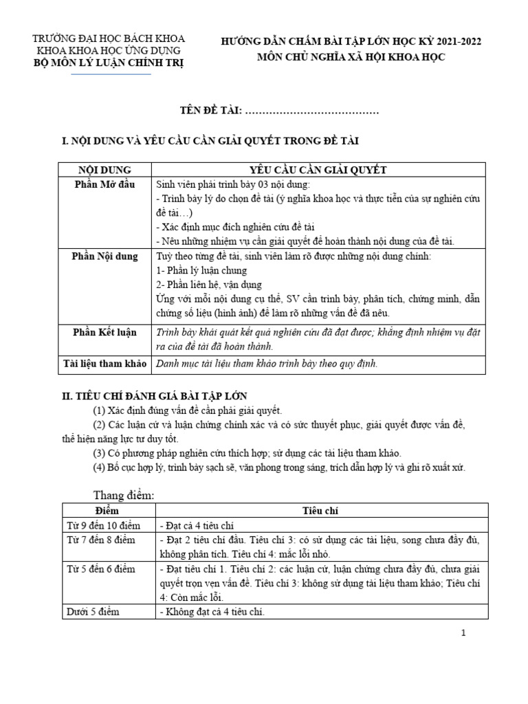 Sp1035 - Hướng Dẫn Chấm Btl - Cnxhkh | PDF