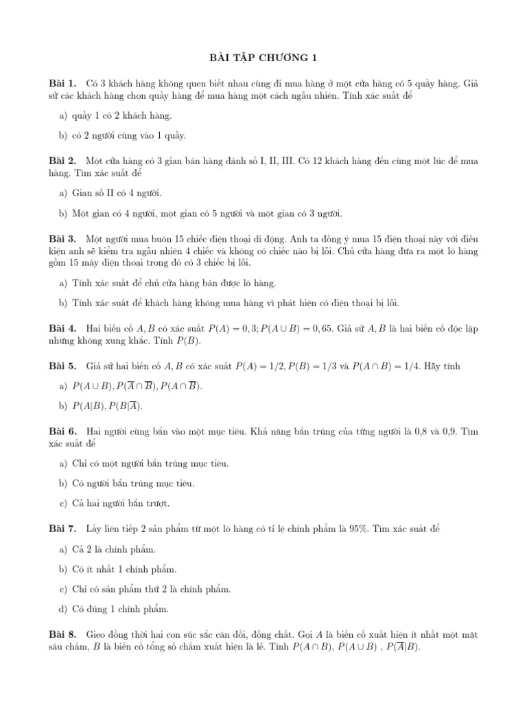 Bai - Tap - Chuong - 1 - XSTK - KT Btap Trên L P | PDF