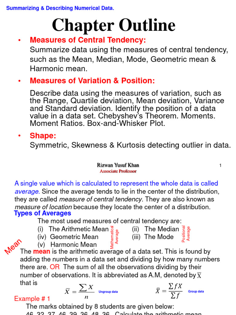 Data Description Pdf Mean Arithmetic Mean