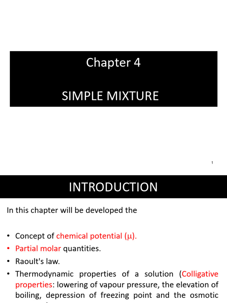 Chapter 4 - Simple Mixtures - Part 1 - SP22 | PDF | Mole (Unit) | Gibbs ...