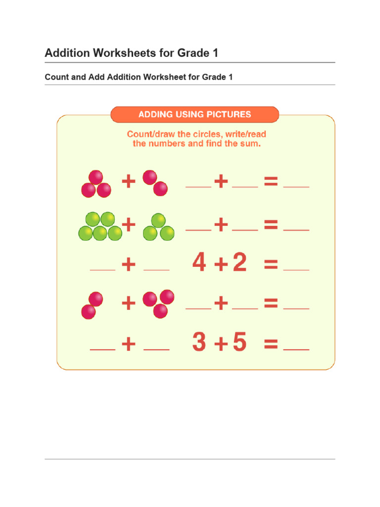 Addition Worksheets For Grade 1 | PDF | Worksheet