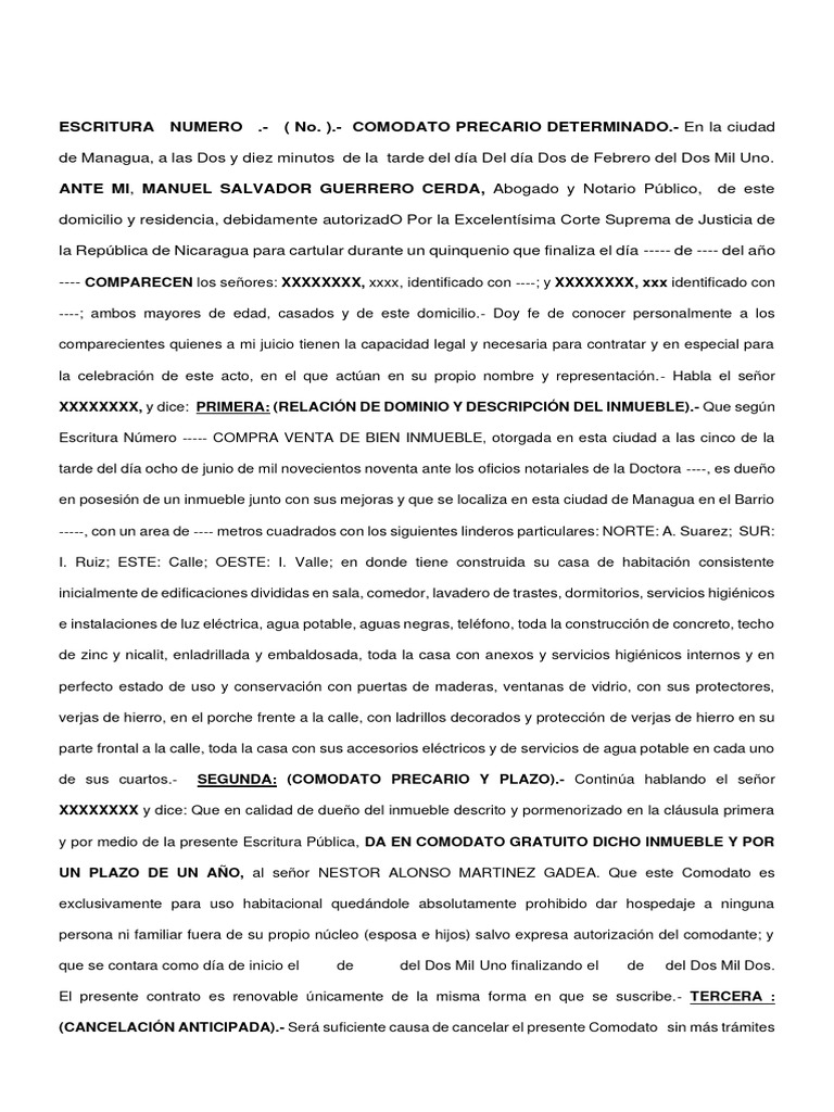 ESCRITO DE COMODATO PRECARIO | PDF