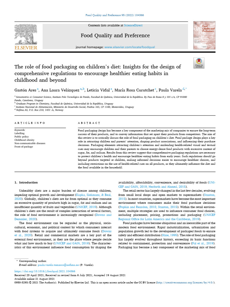 AA Ares, Gastón. Food Quality and Preference v. 95, 2022. - E104366 ...