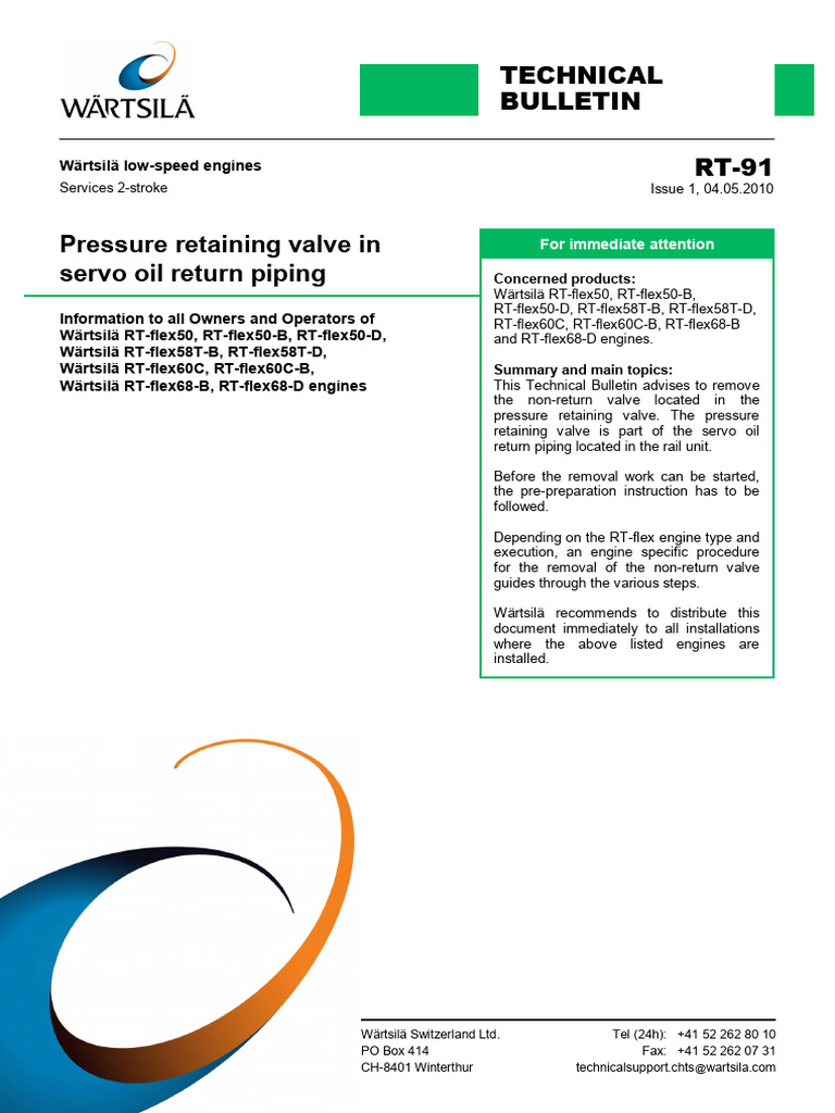 RT-91 Pressure Retaining Valve in Servo Oil Return Piping | PDF | Valve | Pump