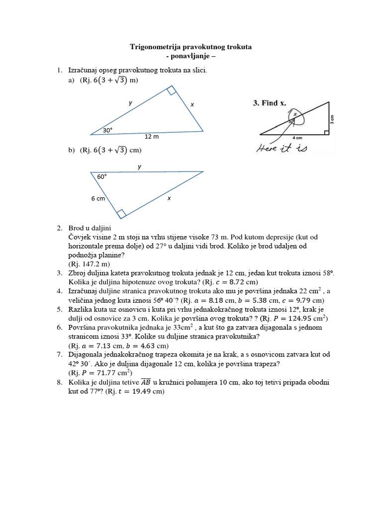 Trigonometrija pravokutnog trokuta (2) | PDF