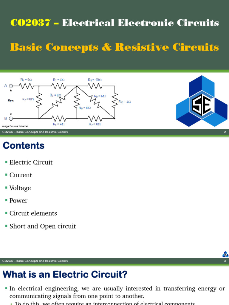 CO2037 - VL01a - Basic Concepts and Resistive Circuits - 1 | PDF | Electrical Network | Voltage