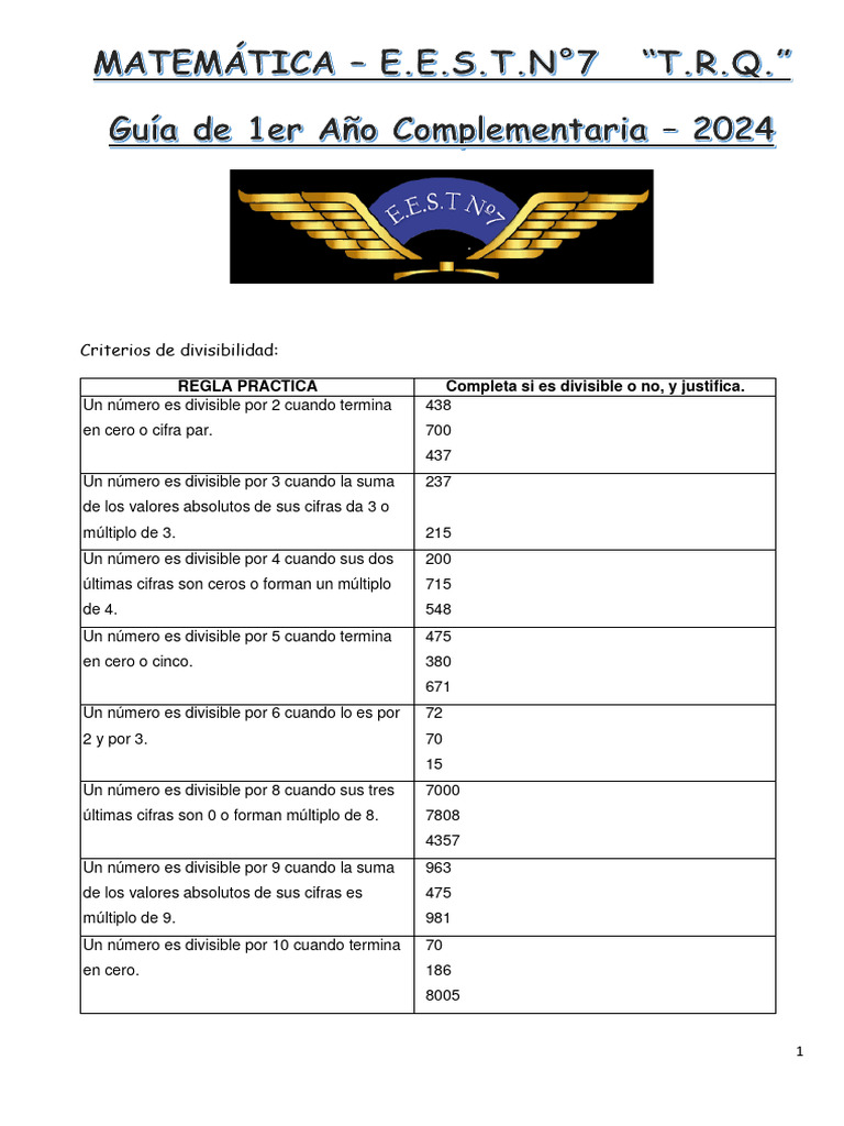 Guía de 1°año Complementaria - 2024 | PDF