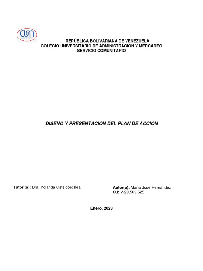 Plan de Accion de Servicio Comunitario | PDF | Marketing | Iniciativa empresarial