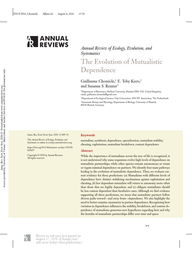 Chomicki Et Al 2020 | PDF | Symbiosis | Biogeography