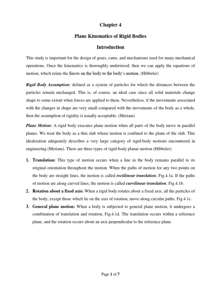 Chapter 4, Kinematics of Rigid Body, Introduction | PDF | Velocity | Rotation Around A Fixed Axis