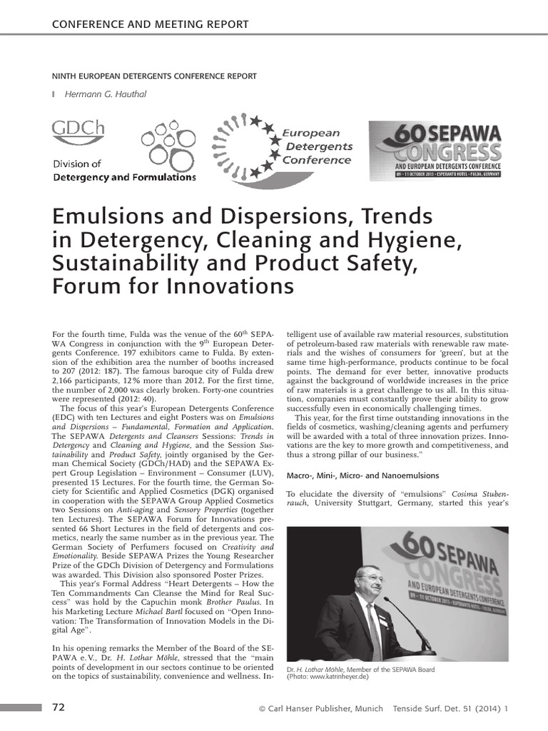 Emulsions and Dispersions, Trends in Detergency, Cleaning and Hygiene ...
