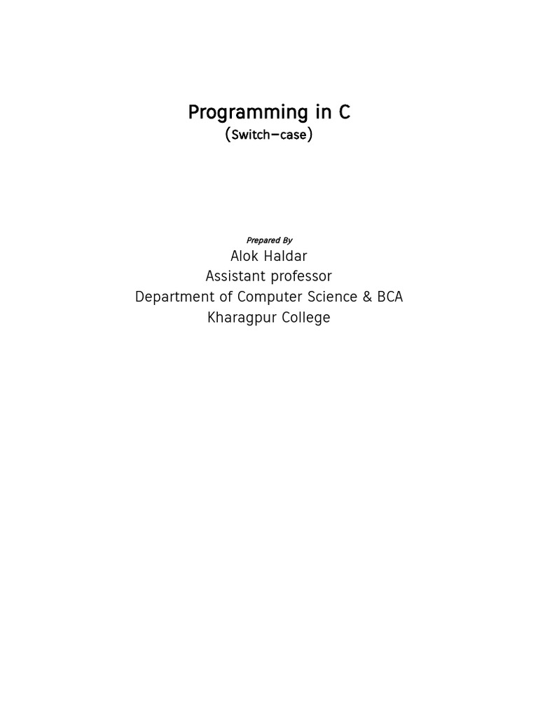 2311study Materials of BCA Semester 1 C Programming Switch Case Lecture 5 | PDF | Computer ...