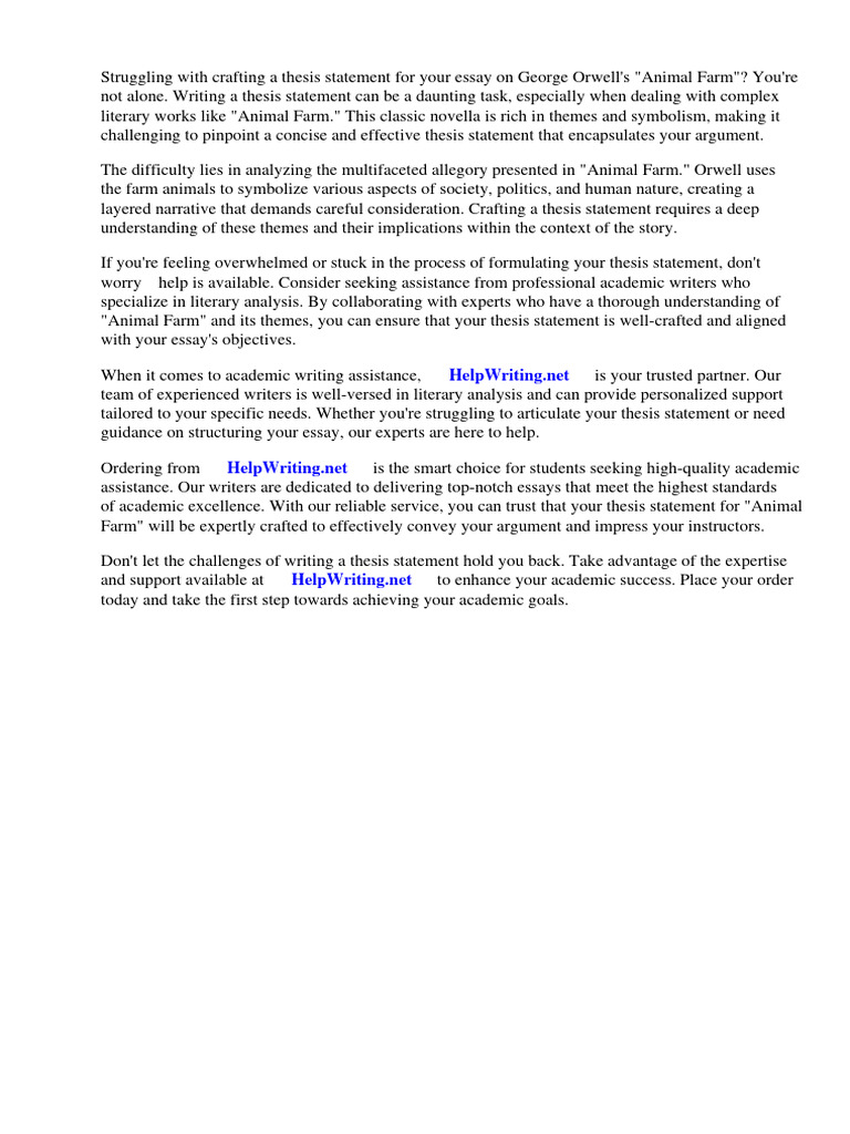 Thesis Statement For Animal Farm by George Orwell | PDF