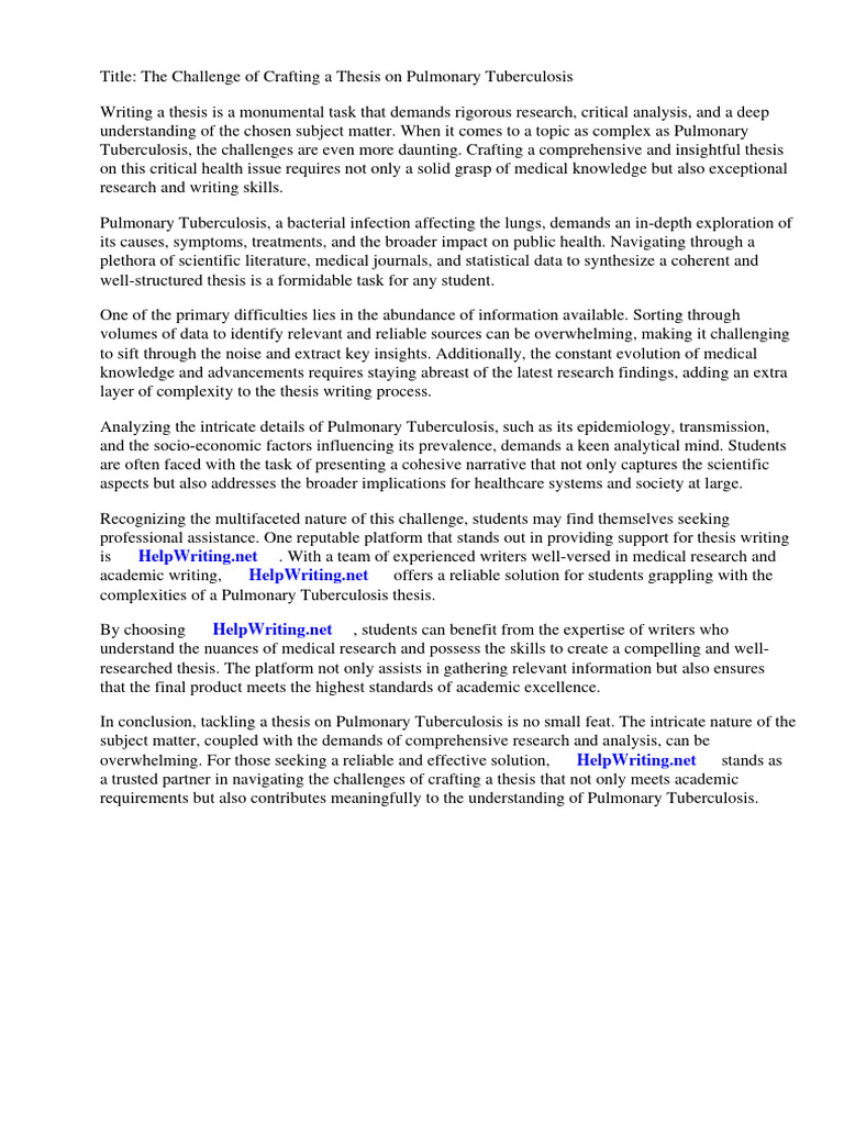 Thesis Pulmonary Tuberculosis | PDF