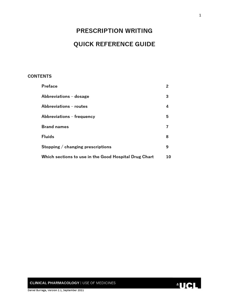 Ucl Uom Prescription Writing Quick Reference Guide v2.1 | PDF | Medical ...