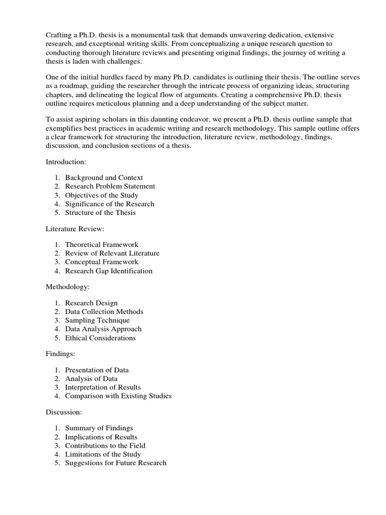 PHD Thesis Outline Sample | PDF | Thesis | Methodology