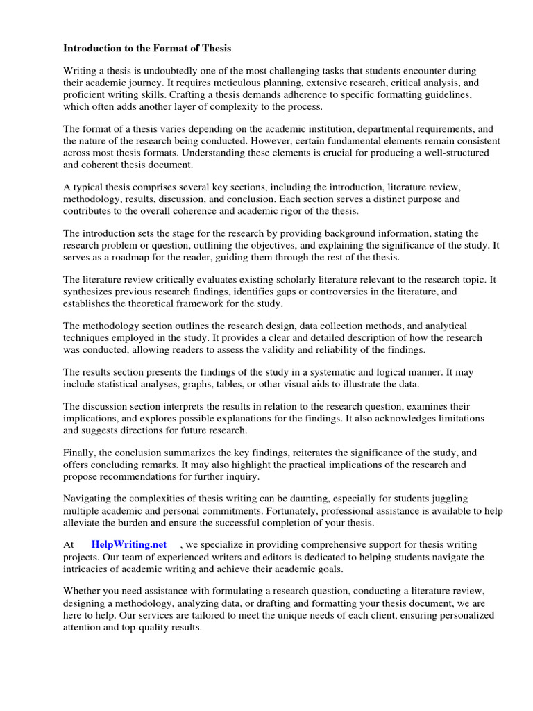 Introduction Format of Thesis | PDF | Methodology | Essays