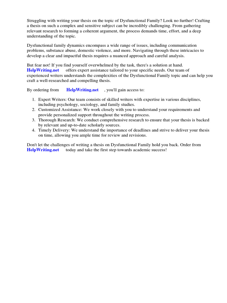 Dysfunctional Family Thesis Statement | PDF | Essays | Divorce