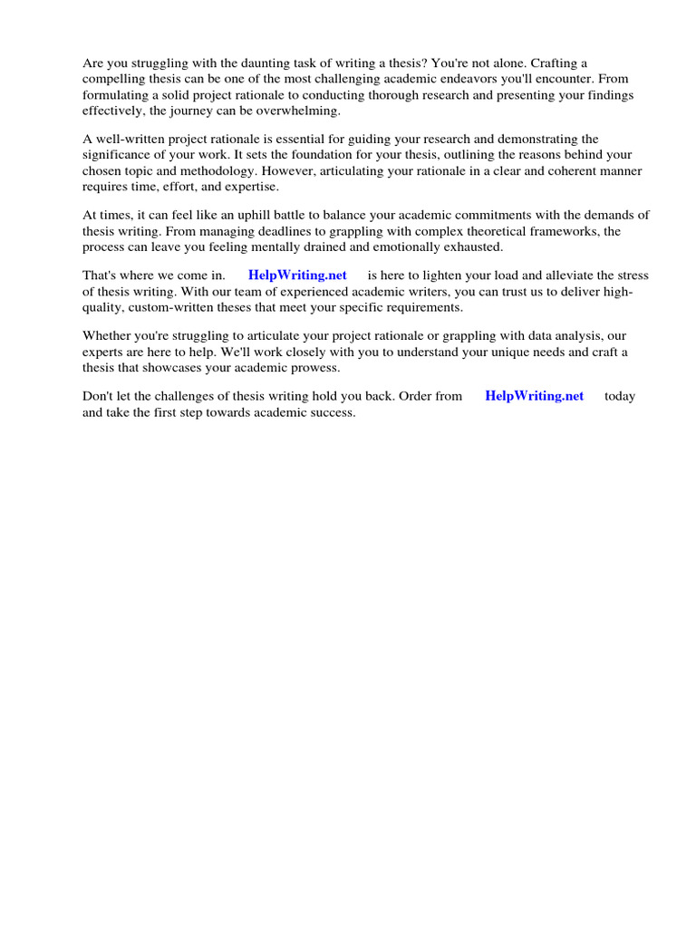 Project Rationale Thesis Example | PDF