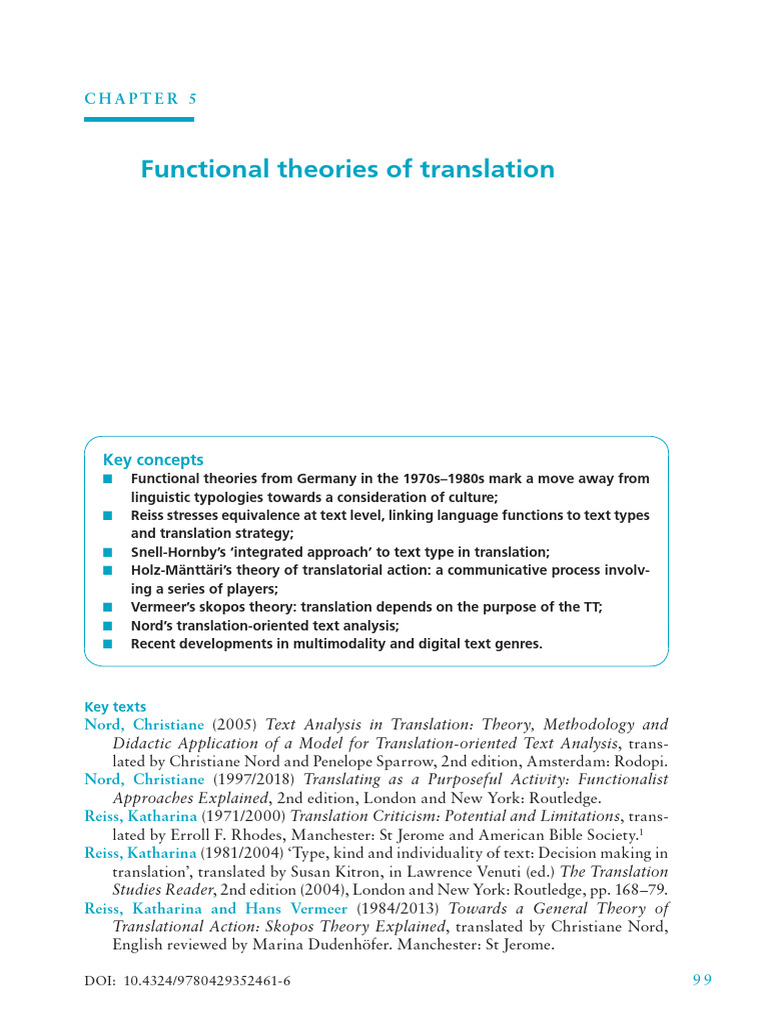 Munday Chapter 5 Functional Theories of Translation | PDF