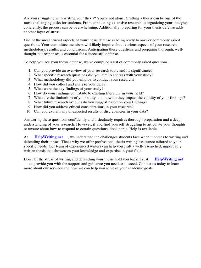 Commonly Asked Thesis Defense Questions | PDF | Thesis | Doctor Of ...