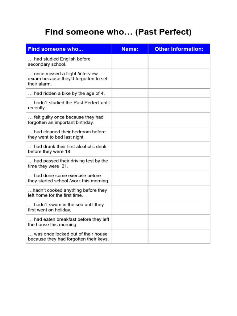 Find Someone Whoâ (Past Perfect) | PDF