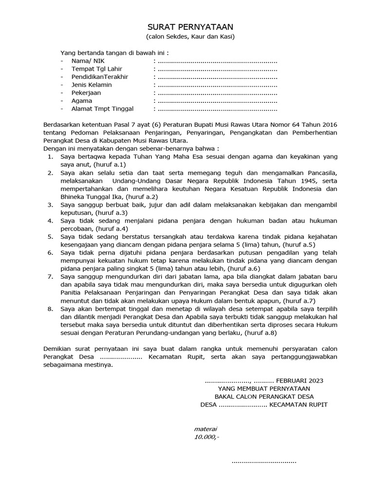 Surat Pernyataan (Digabung) | PDF | Olahraga & Rekreasi