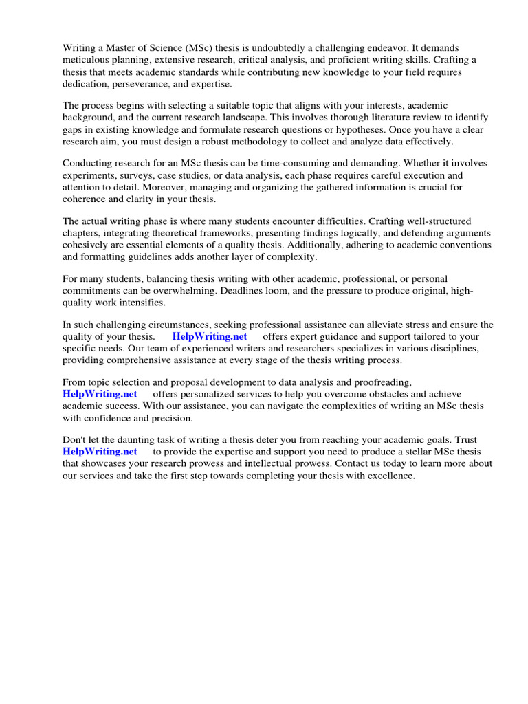 How To Write A MSC Thesis | PDF