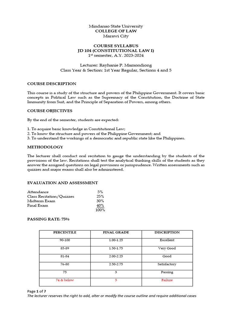 Constitutional Law 1 Syllabus SY 2023 | PDF | Commission On Elections ...