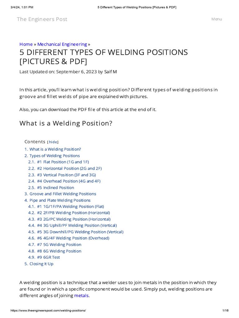 Overview of 5 Welding Positions | PDF