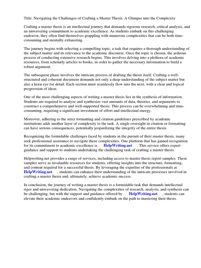 Master Thesis Report Sample | PDF