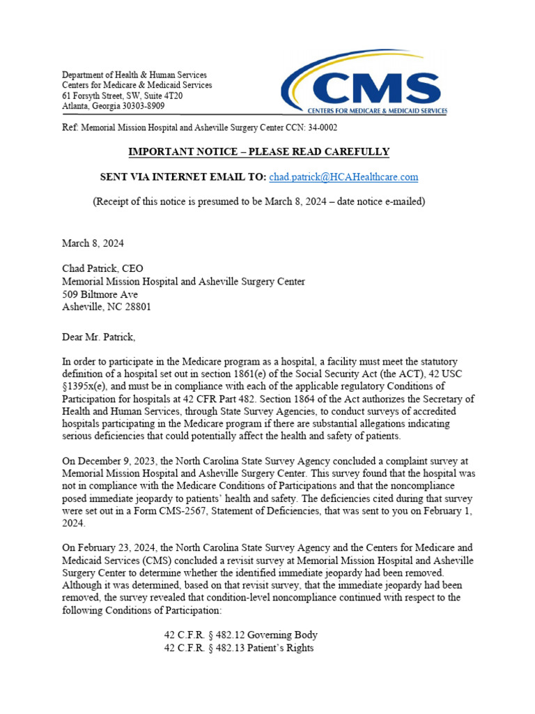 Memorial Mission and Asheville Surgery Center CCN 34-0002 - Hospital ...