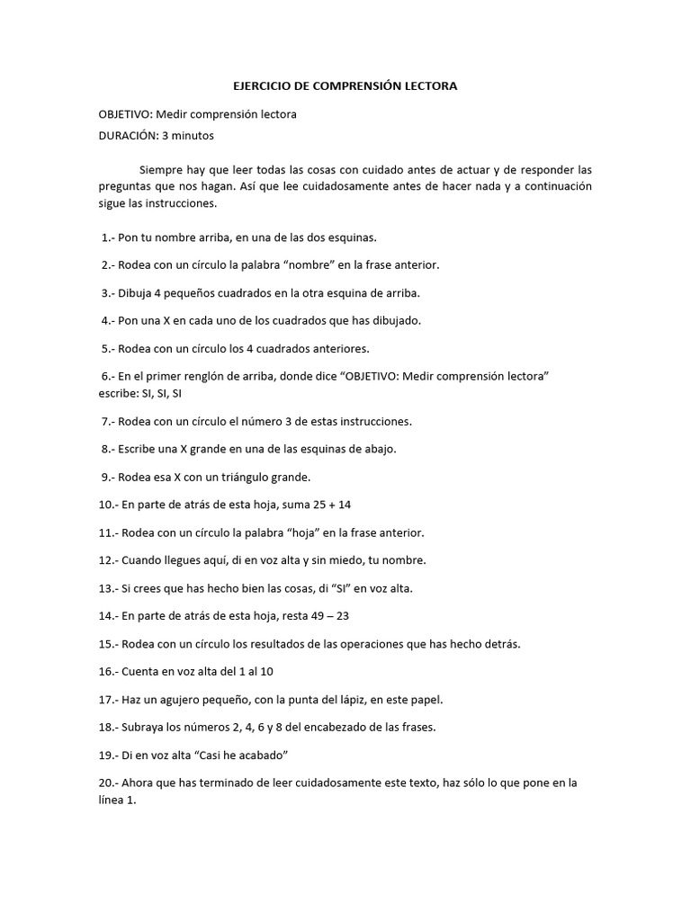 Prueba de Comprensión Rápida | PDF