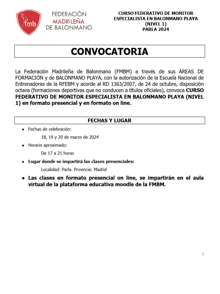 2024 n1 Playa Parla Convocatoria | PDF | Moodle