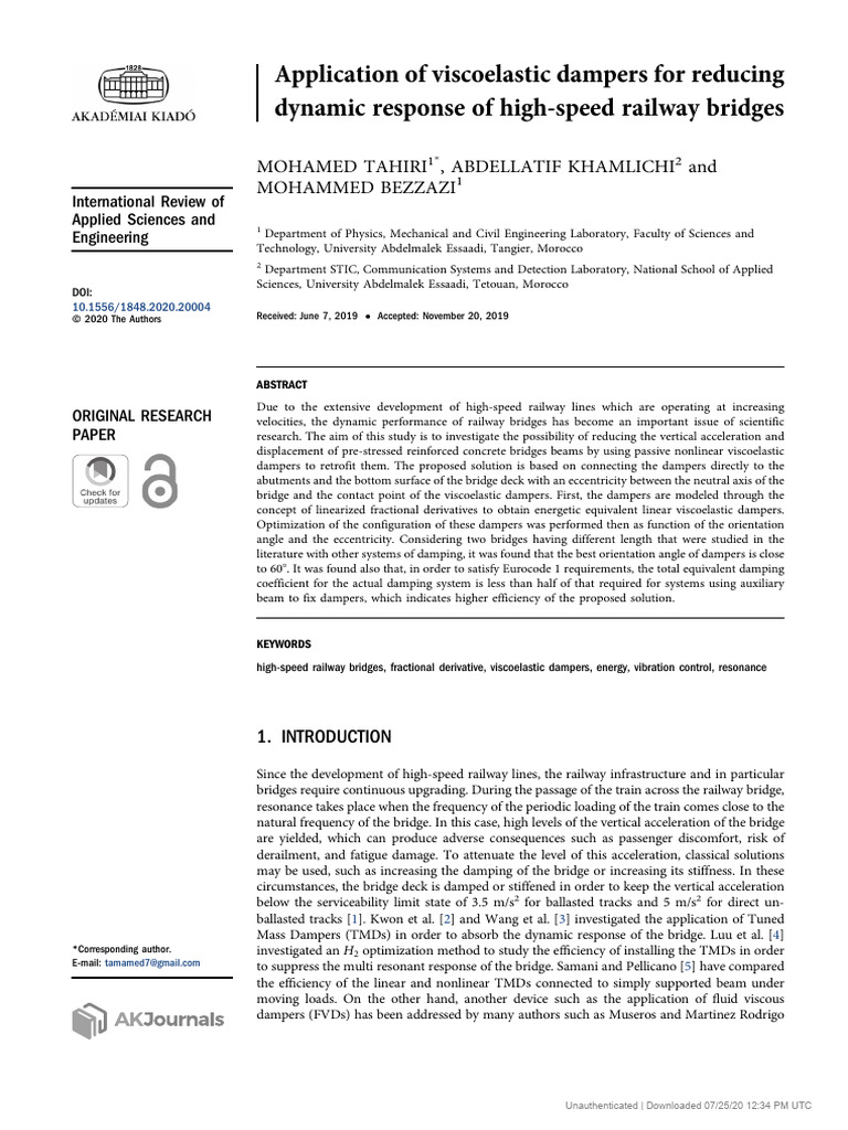 Application of Viscoelastic Dampers For Reducing D | PDF | Viscoelasticity | Civil Engineering