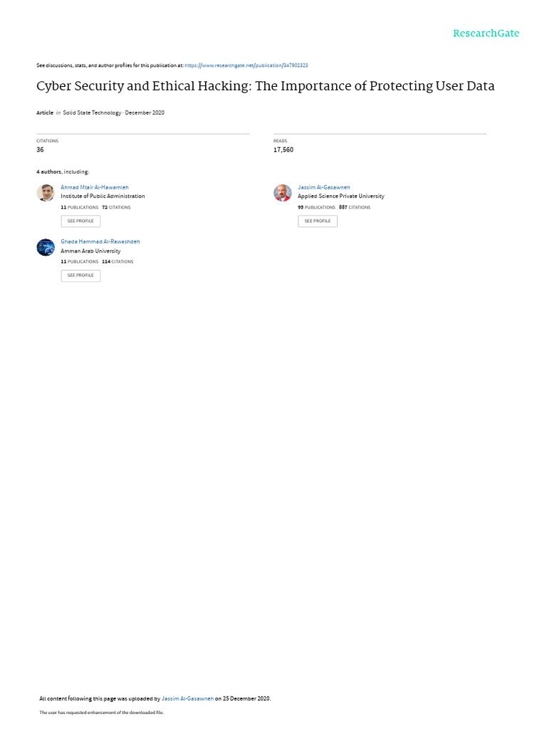 Cyber Security and Ethical Hacking: The Importance of Protecting User Data | PDF | Security ...