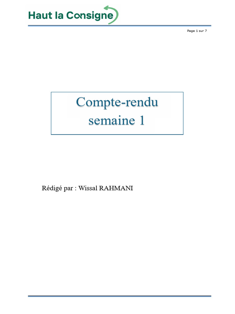 Compte-rendu Semaine 1 | PDF