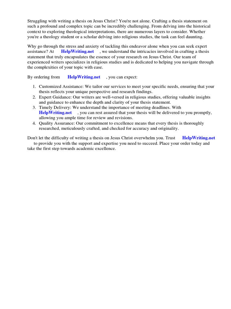 Jesus Christ Thesis Statement | PDF | Jesus | Gospel Of Mark