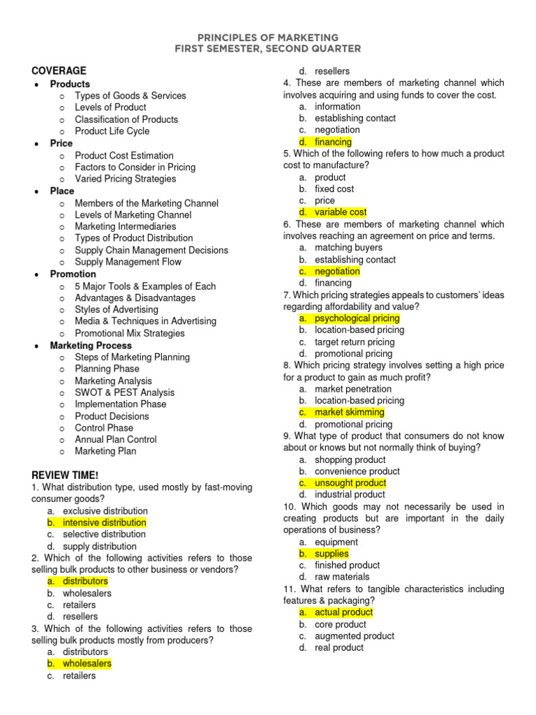 Marketing Principles Overview and Review | PDF | Pricing | Marketing