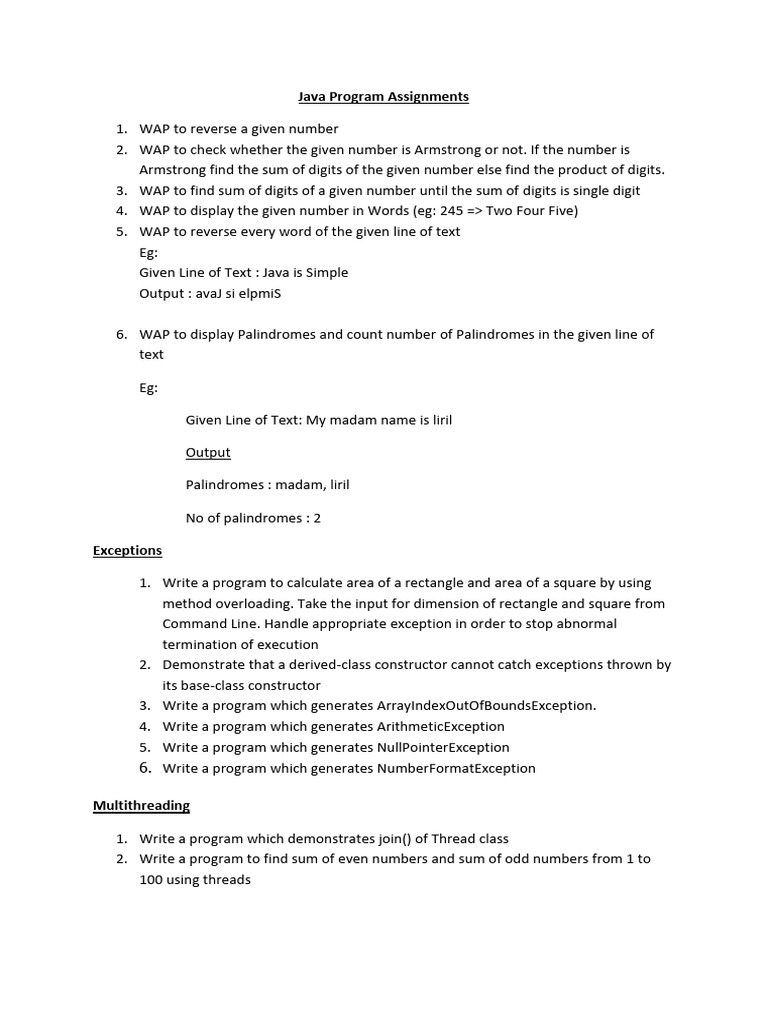 Core Java Assignments | PDF | User (Computing) | Computer Engineering Core Java Assignments | PDF | User (Computing) | Computer Engineering