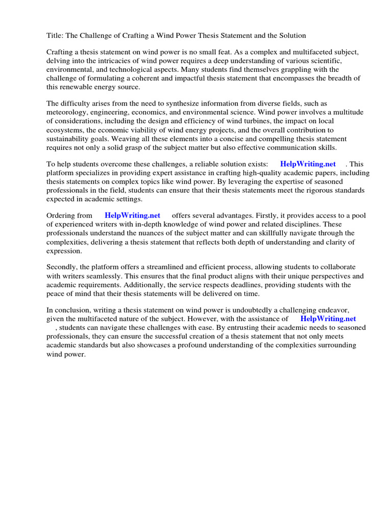 Wind Power Thesis Help for Students | PDF | Wind Power | Wind Turbine