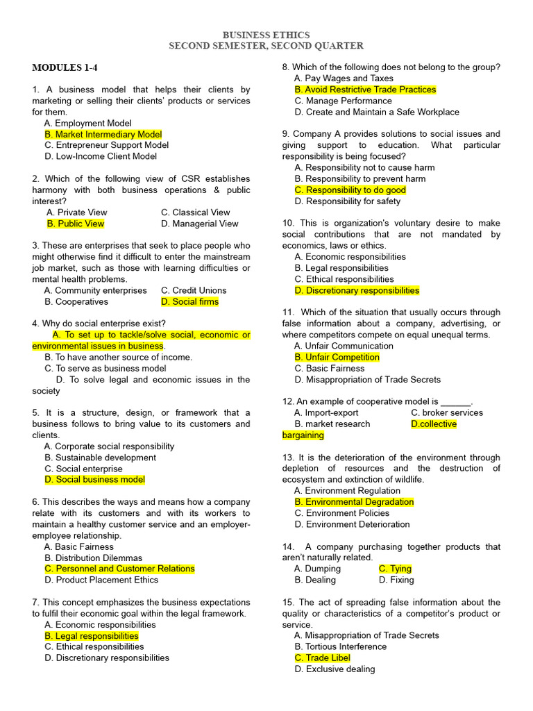 Grade 12 Business Ethics Reviewer | PDF | Corporate Social ...