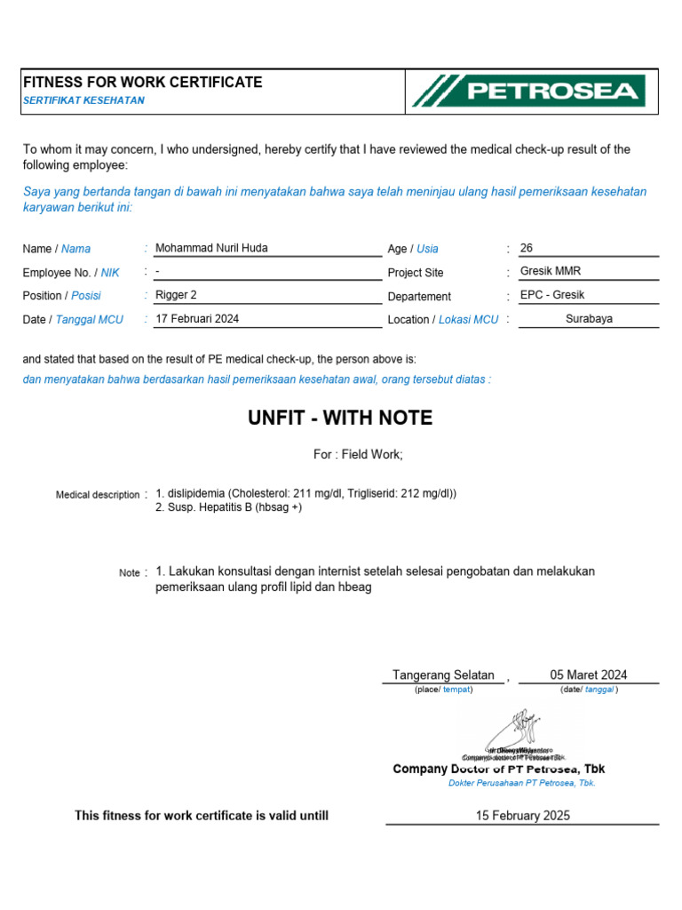 Unfit With Note - Mohammad Nuril Huda | PDF