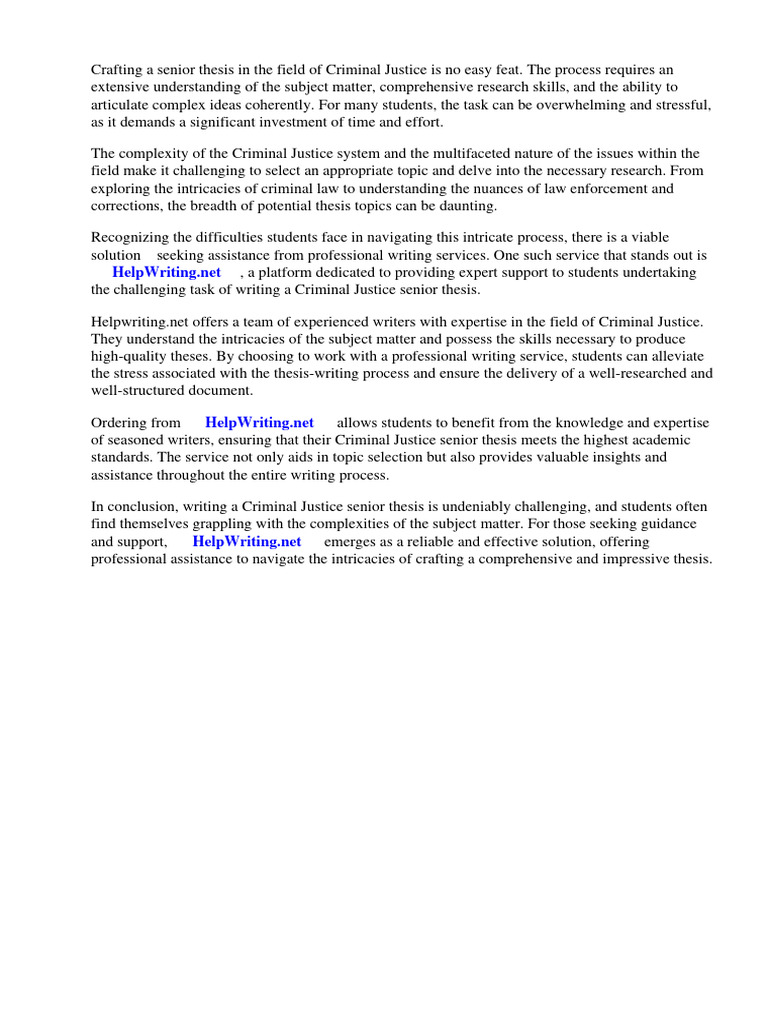 Criminal Justice Senior Thesis Topics | PDF | Crimes | Crime & Violence