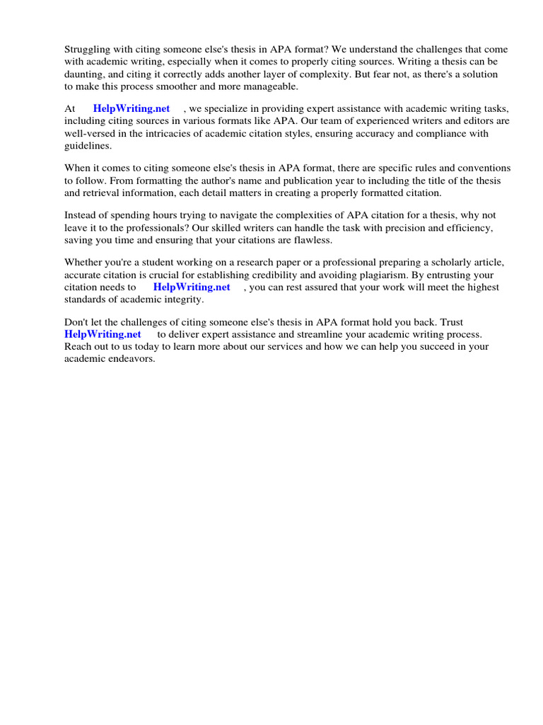 How To Cite Someones Thesis Apa | PDF | Citation | Thesis
