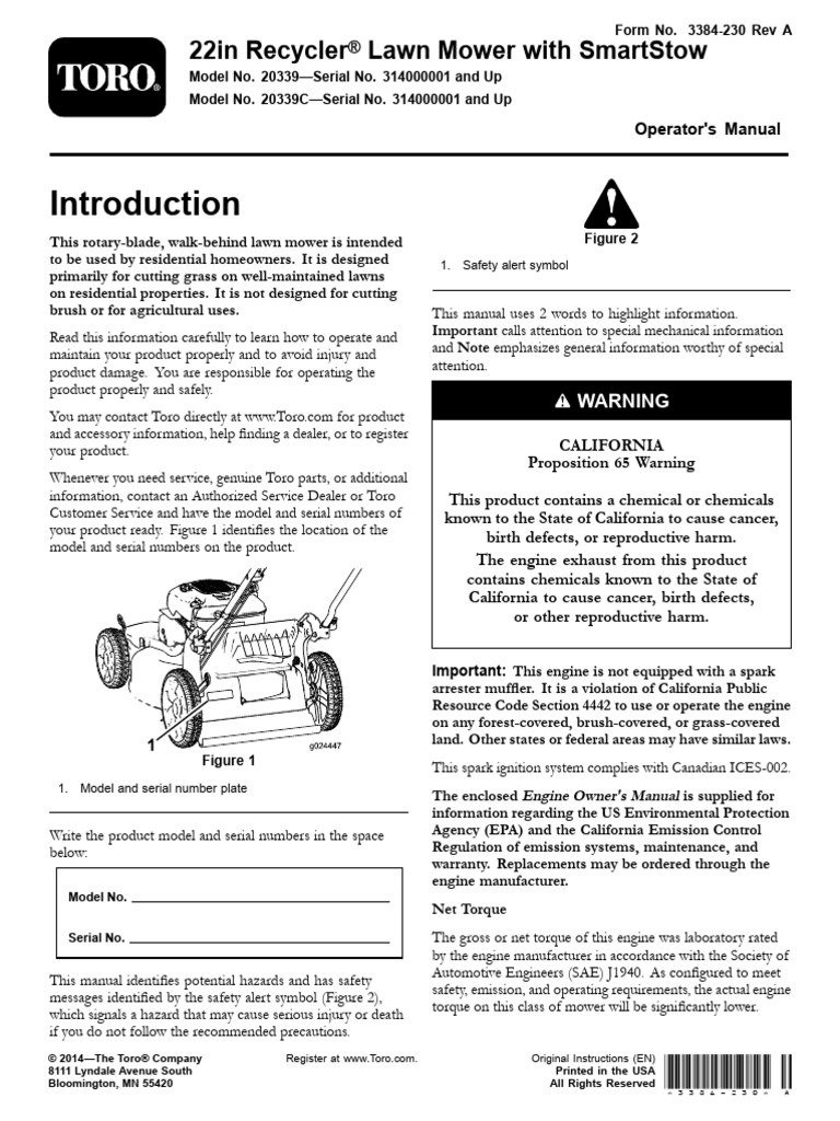 Toro 22 Inch Recycler Model 20339 | Download Free PDF | Gasoline