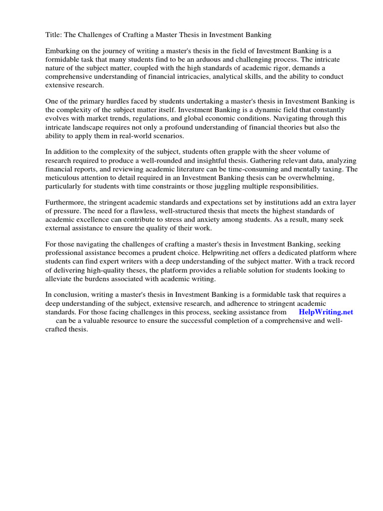 Master Thesis Investment Banking | PDF | Investing | Valuation (Finance)