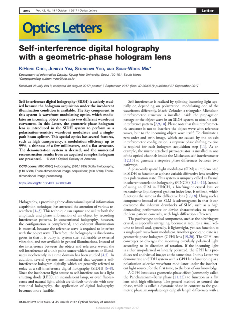 Self-Interference Digital Holography With A Geometric-Phase Hologram ...