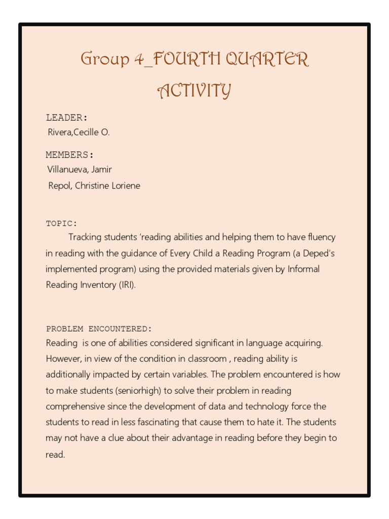 Group 4 - FOURTH QUARTER ACTIVITY | PDF