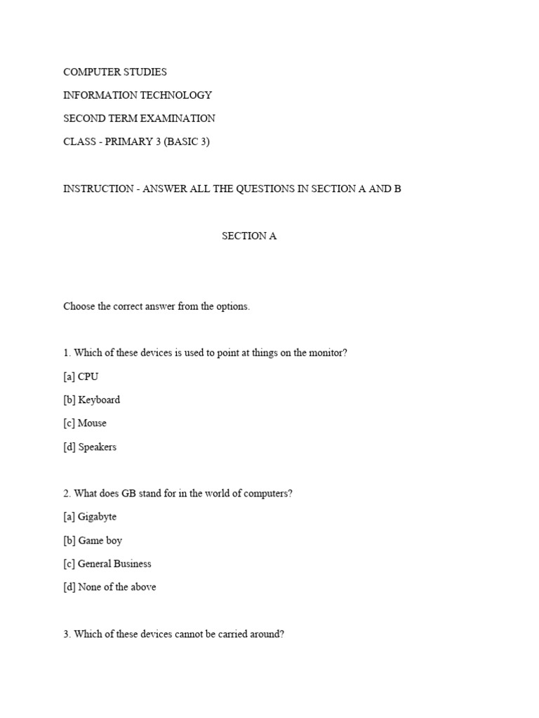 Basic 3 Computer Studies | PDF | Laptop | Computer Keyboard